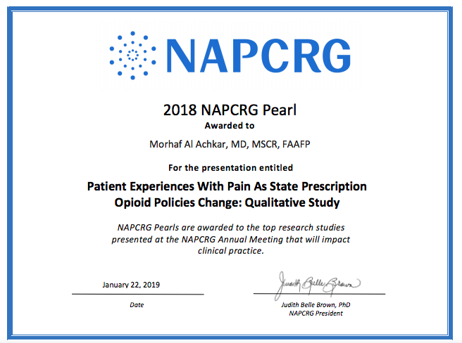 Dr. Morhaf Al Achkar's presentation receives 2018 NAPCRG Pearl – UW ...